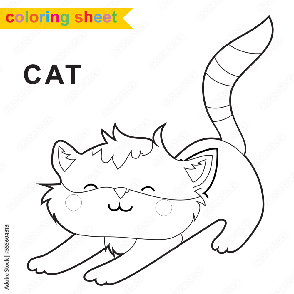 Cute farm animal coloring page. Cute and funny orange cat stretching ...