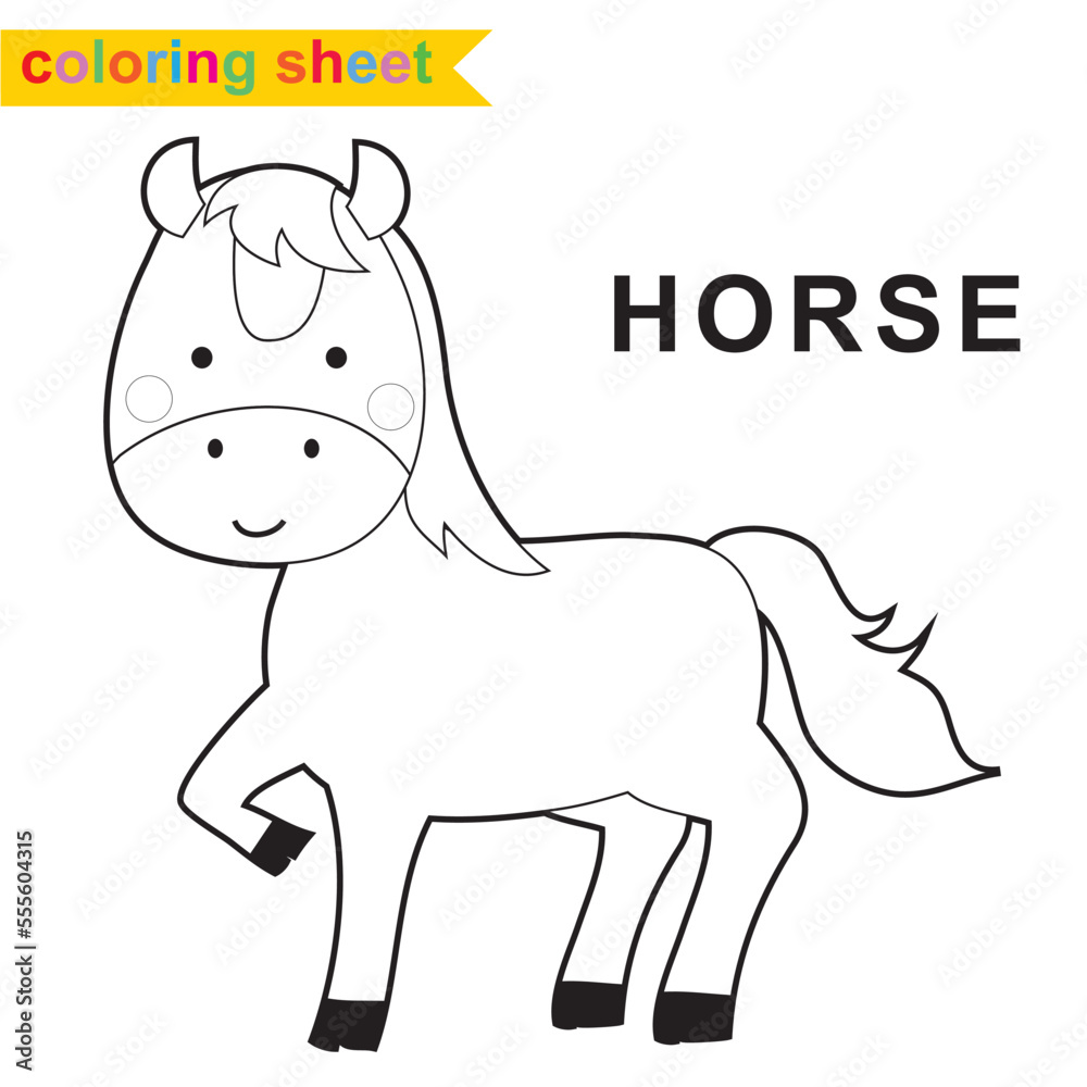 Cute farm animal coloring page. Cute and funny the brown horse cartoon ...