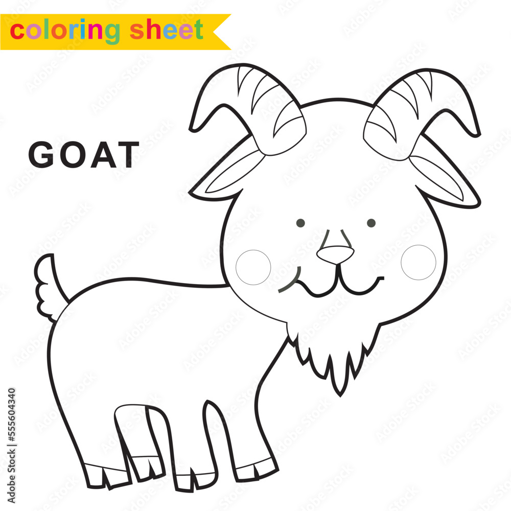 Cute farm animal coloring page. Cute and funny goat cartoon character ...