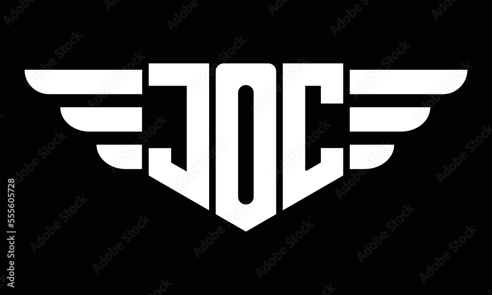 JOC three letter logo, creative wings shape logo design vector template ...