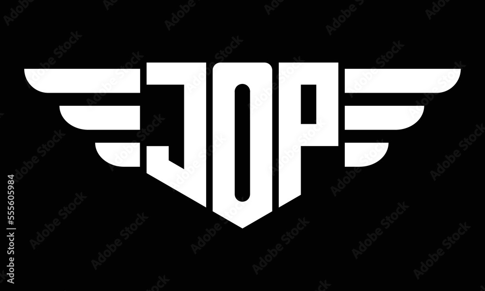 JOP three letter logo, creative wings shape logo design vector template ...