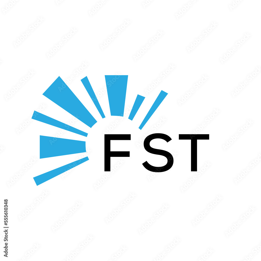 FST letter logo. FST blue image on white background and black letter ...