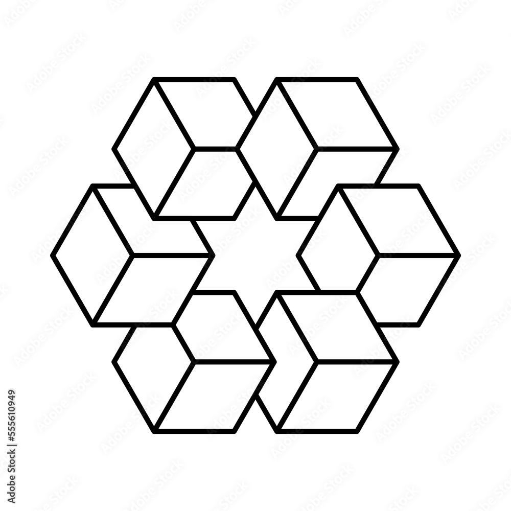 Impossible shape made of cubes with a star in the middle. Linear 3D ...