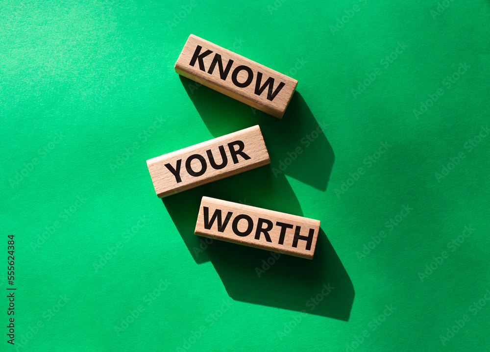 Know your worth symbol. Wooden blocks with words Know your worth ...