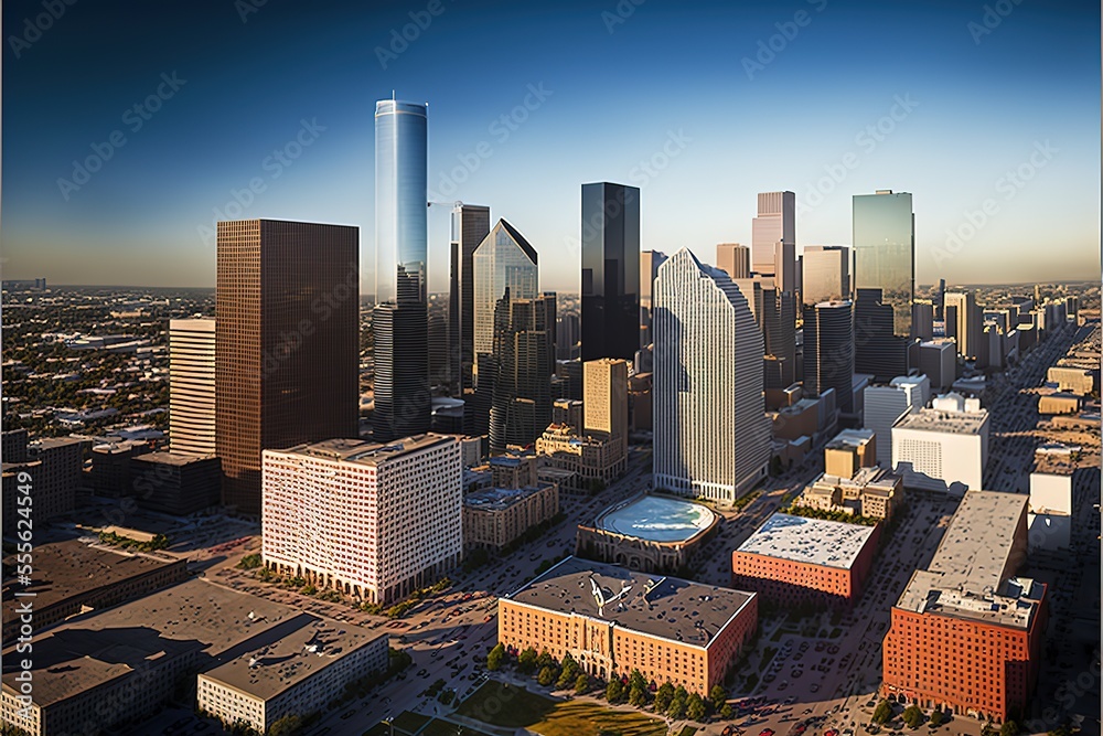 Aerial panorama of downtown Houston skyline as seen from the northeast ...