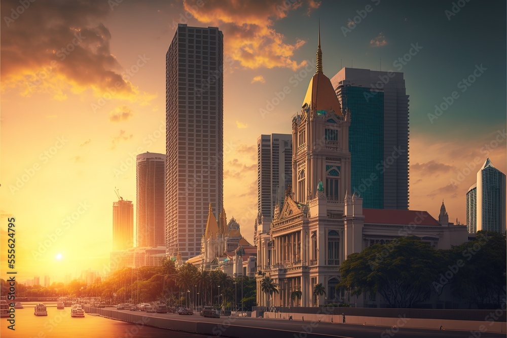 Bangkok cityscape with beautiful exterior of building and ...