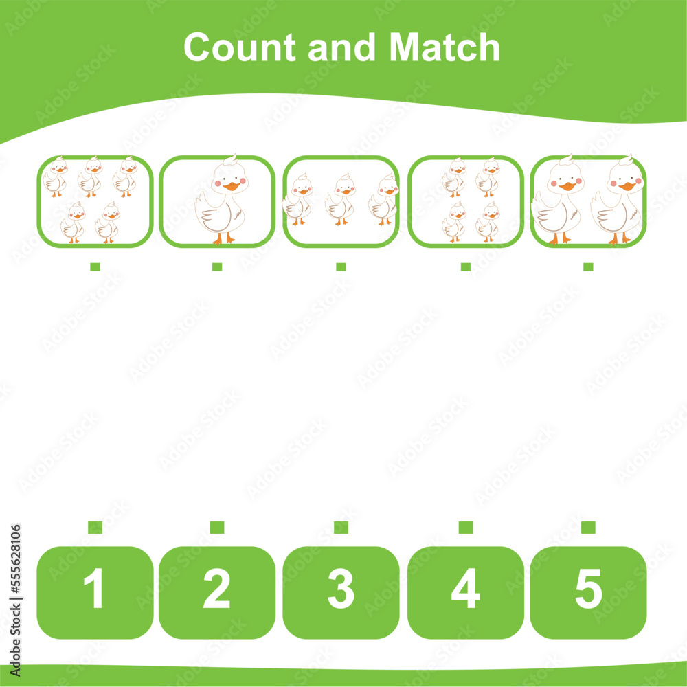 Photo & Art Print Count and match activity for kids with cute farm ...