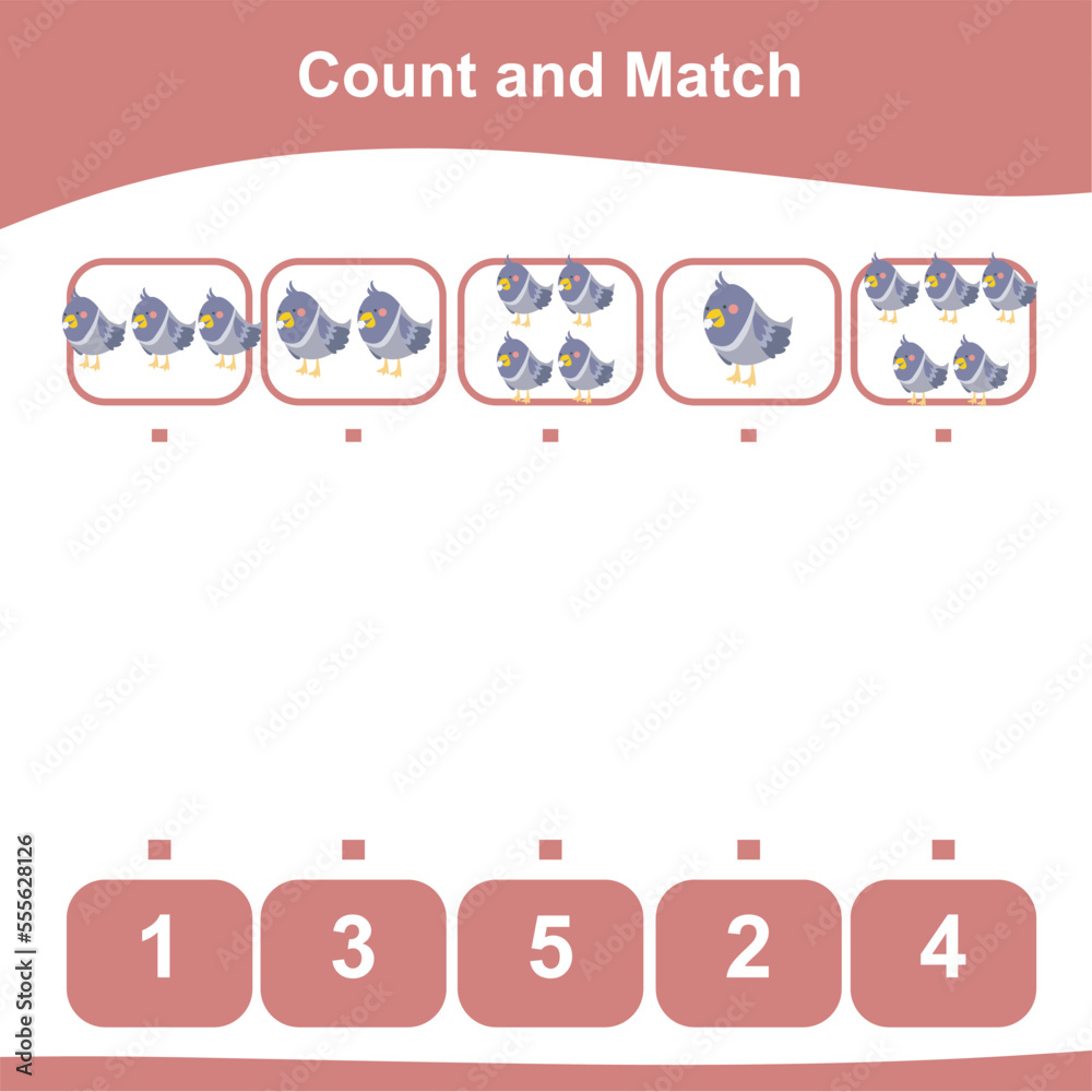 Poster Count and match activity for kids with cute farm animal ...