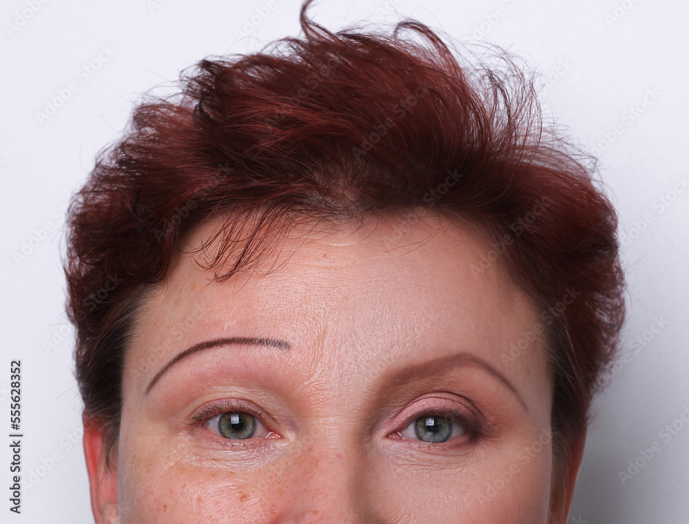 Collage of difficult brows, before and after correction of brows, half ...