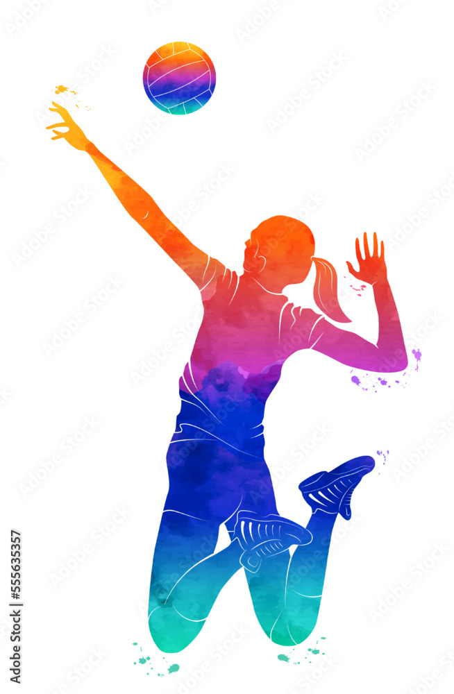 Women's volleyball. Vector illustration of a volleyball player with a ...