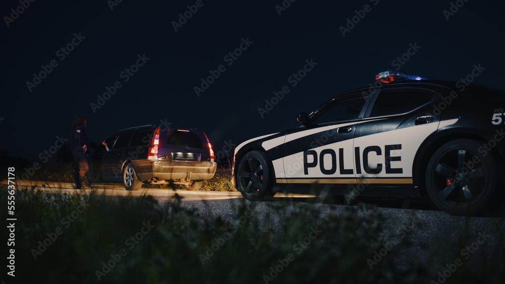 Black Female Police Officer Stepping Out of Patrol Car and Heading ...