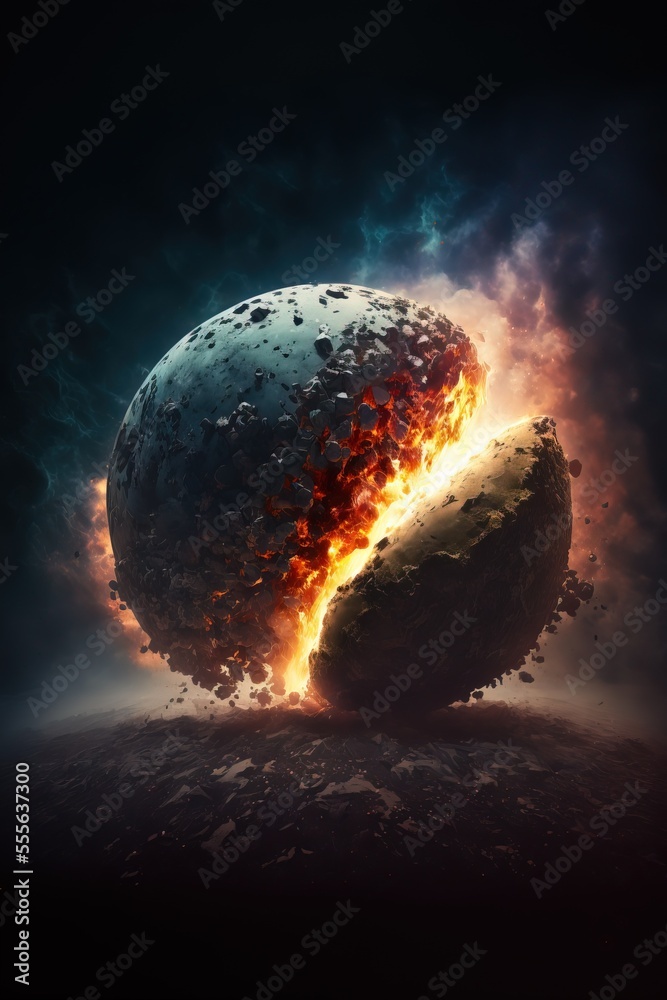 Planet explosion. Earth destruction. Meteor disaster. Planet earth ...