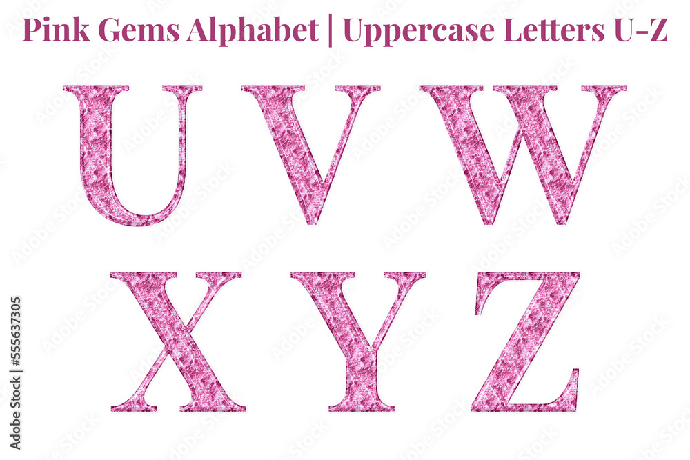 Pink gems alphabet set, includes font or letters in uppercase and ...