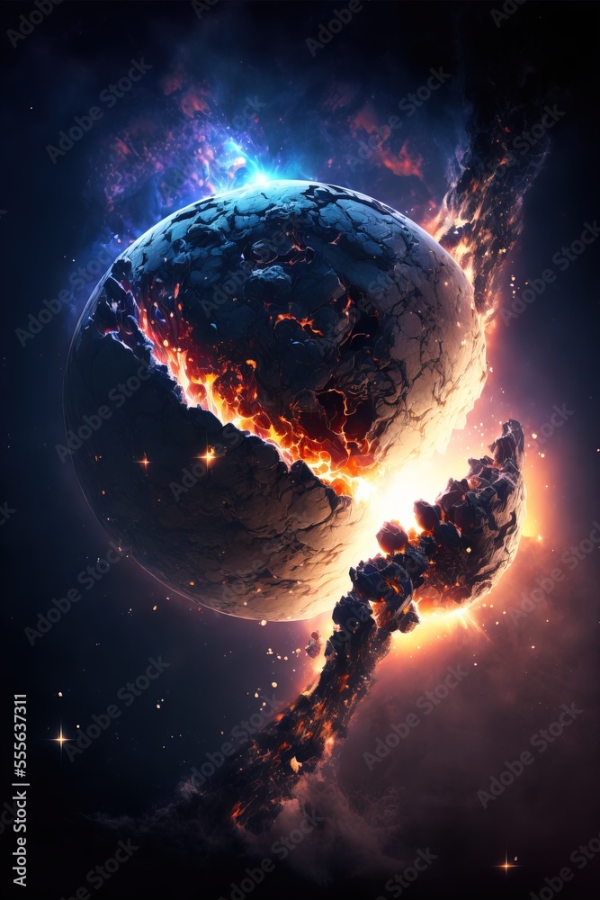 Planet explosion. Earth destruction. Meteor disaster. Planet earth ...