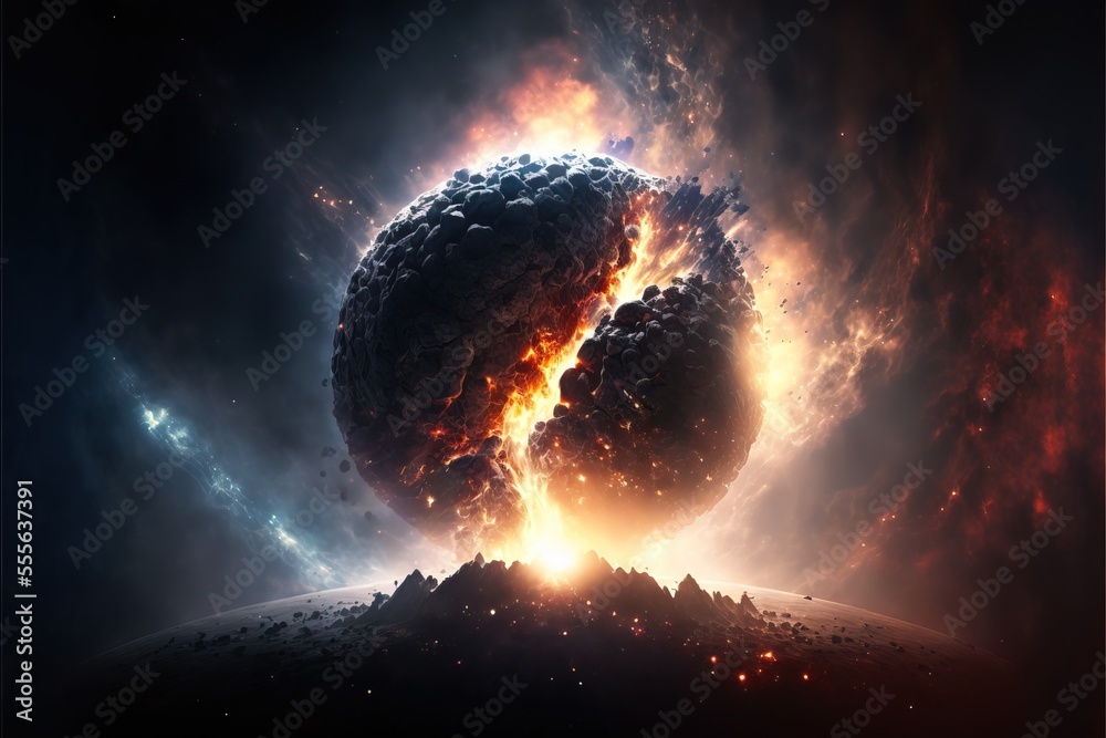 Planet explosion. Earth destruction. Meteor disaster. Planet earth ...