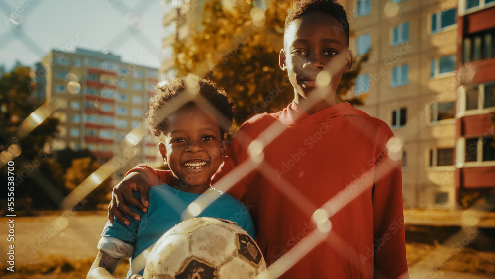 Portrait of Two Young Handsome Black Boys Embracing Each Other while ...