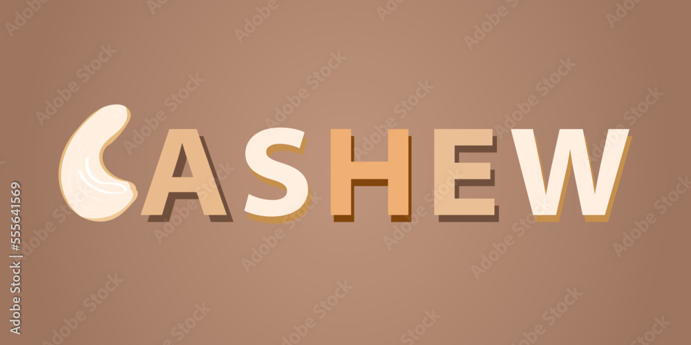 Cashew nut graphic sign, type, text, logo, letters. Plant veggie milk ...