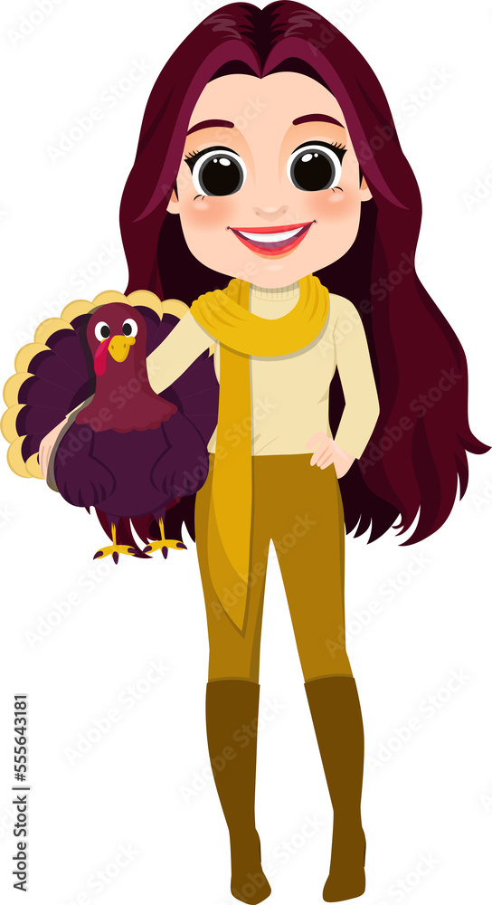 Girl Holding Turkey Chicken Cartoon Character PNG Stock Illustration ...