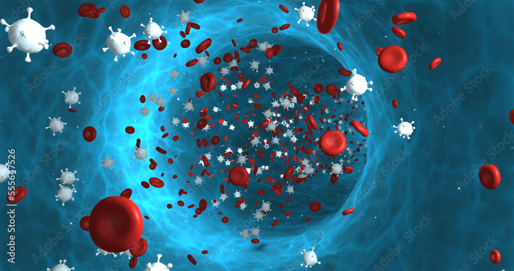 Bloodstream Of A Sick Infected Person. Viruses Flowing. Pandemic ...