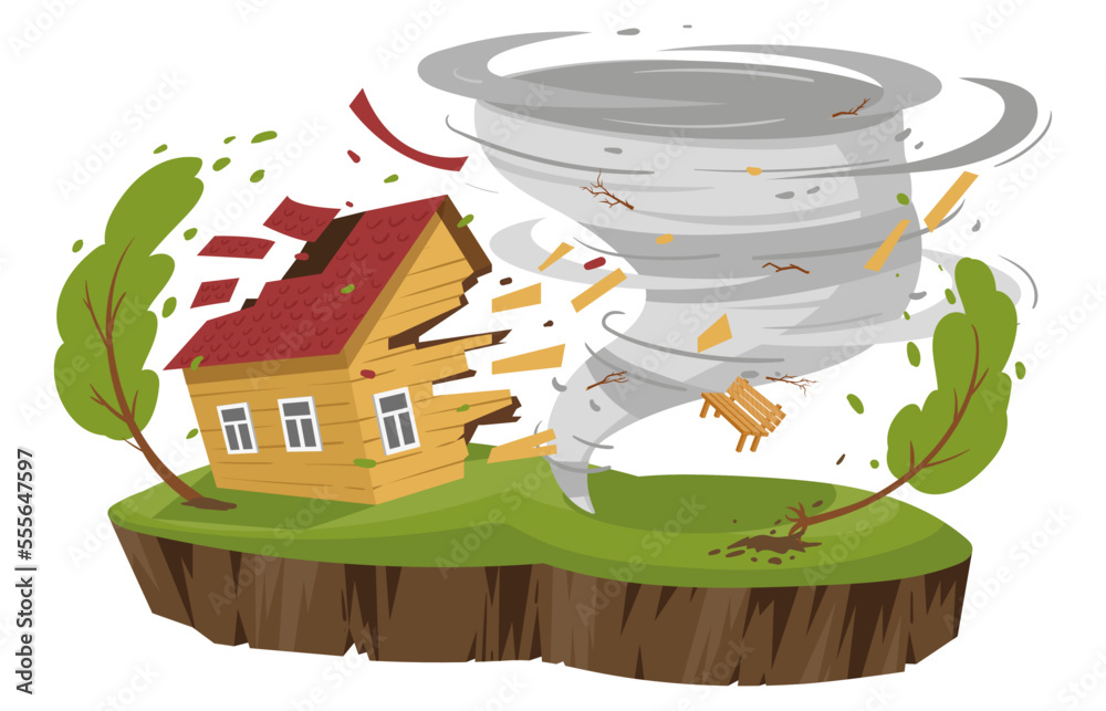 Cartoon tornado, hurricane natural disaster. Twisted storm catastrophe ...