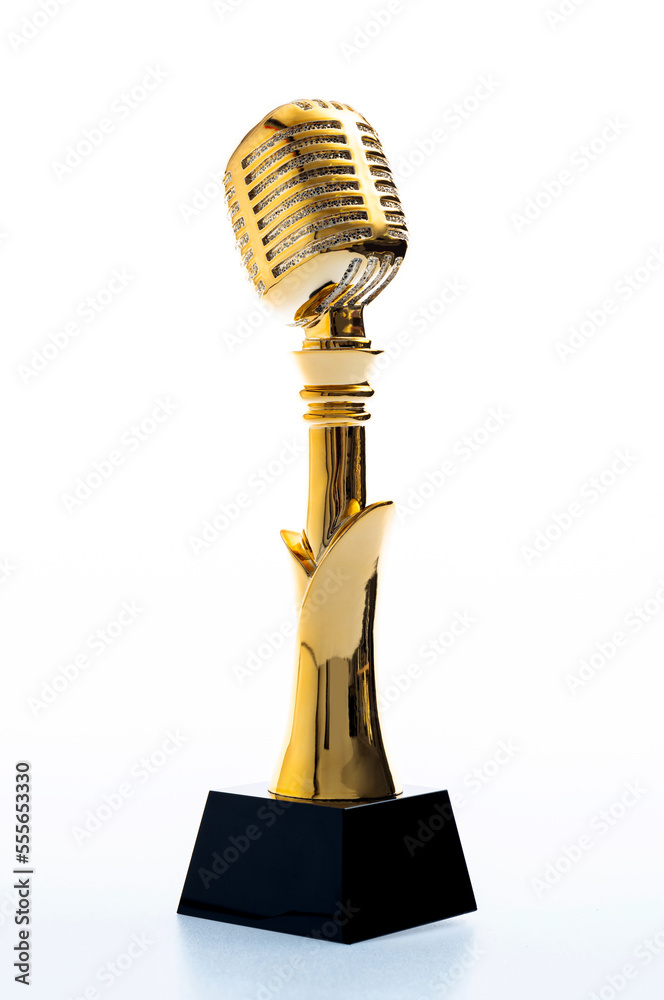 Golden microphone trophy on white background Stock Photo | Adobe Stock
