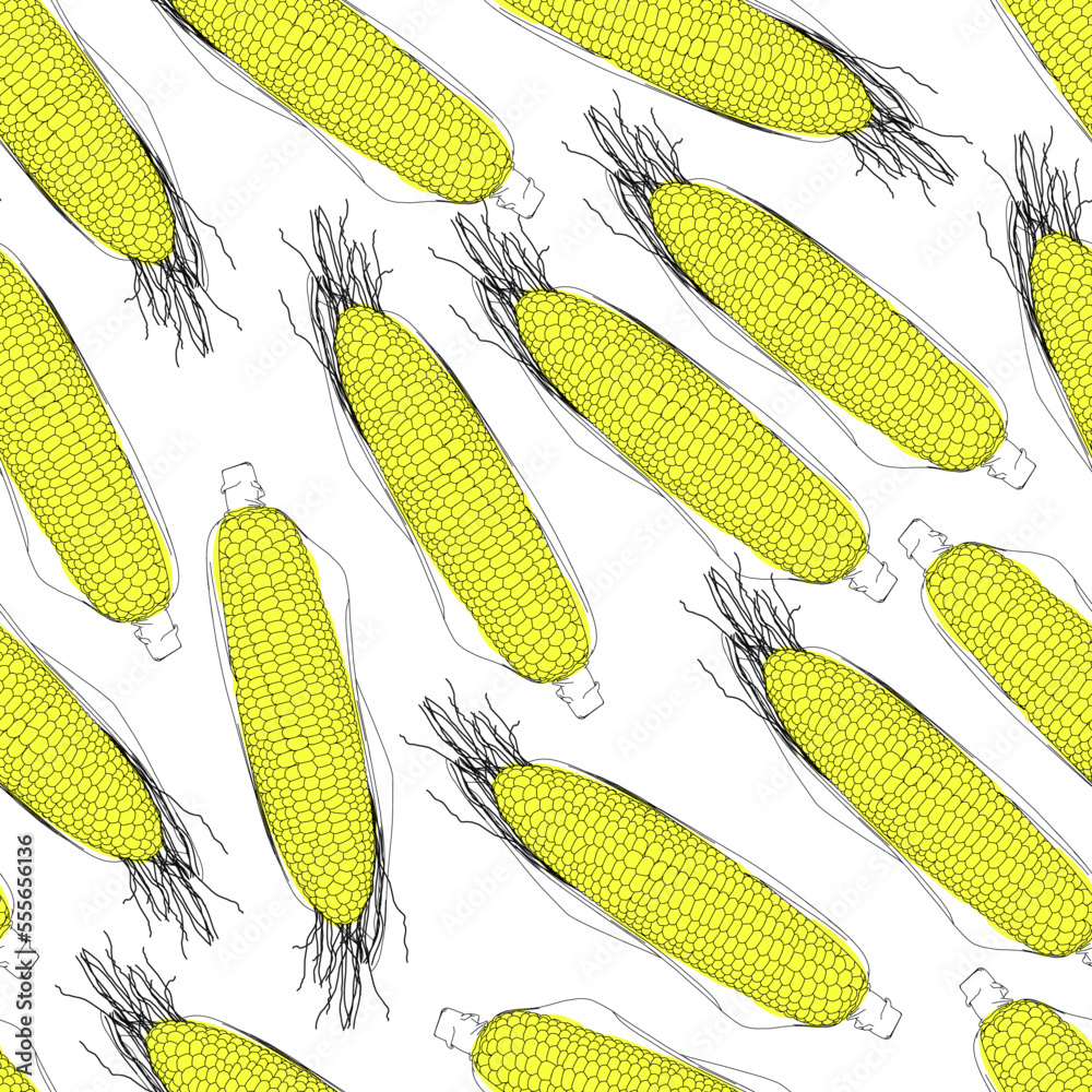 Seamless texture with corn isolated on a white background. Outline of ...