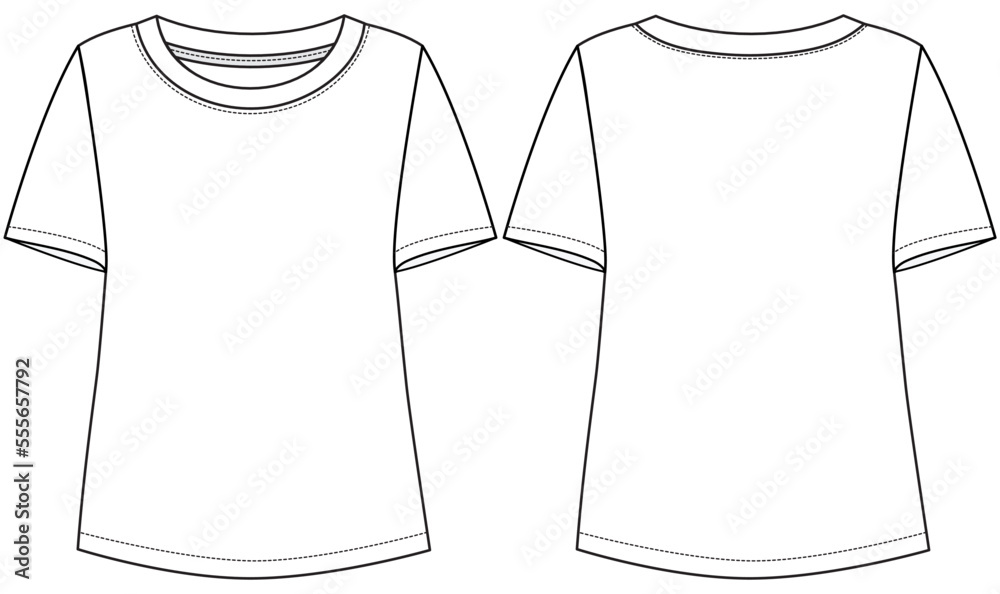 womens short sleeve boxy t shirt flat sketch vector illustration ...
