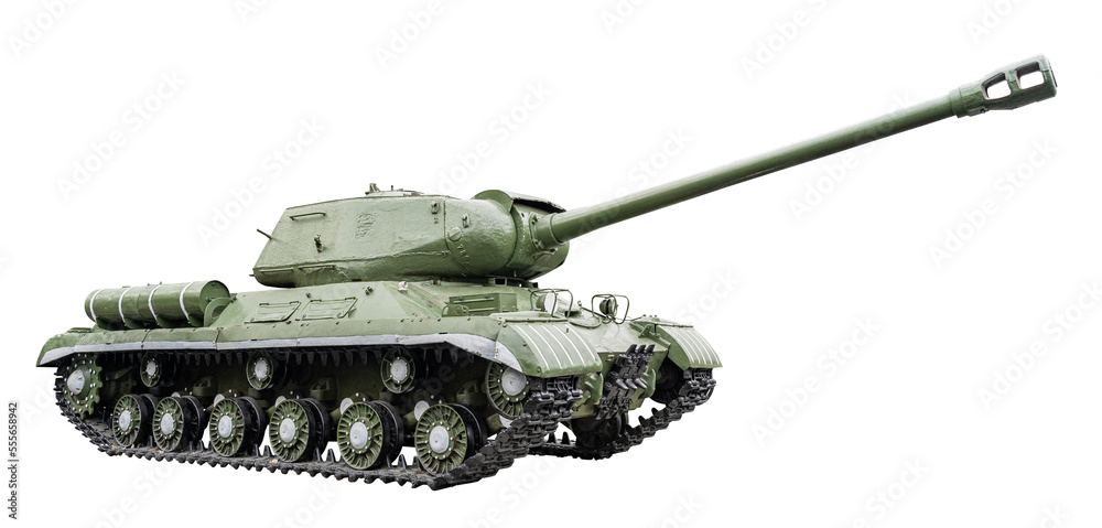 Military green tank on caterpillars with a cannon front bottom and ...