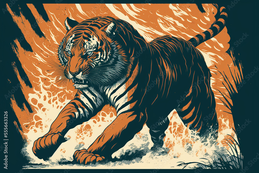 Siberian tiger running full speed, showing the power of tiger Stock ...