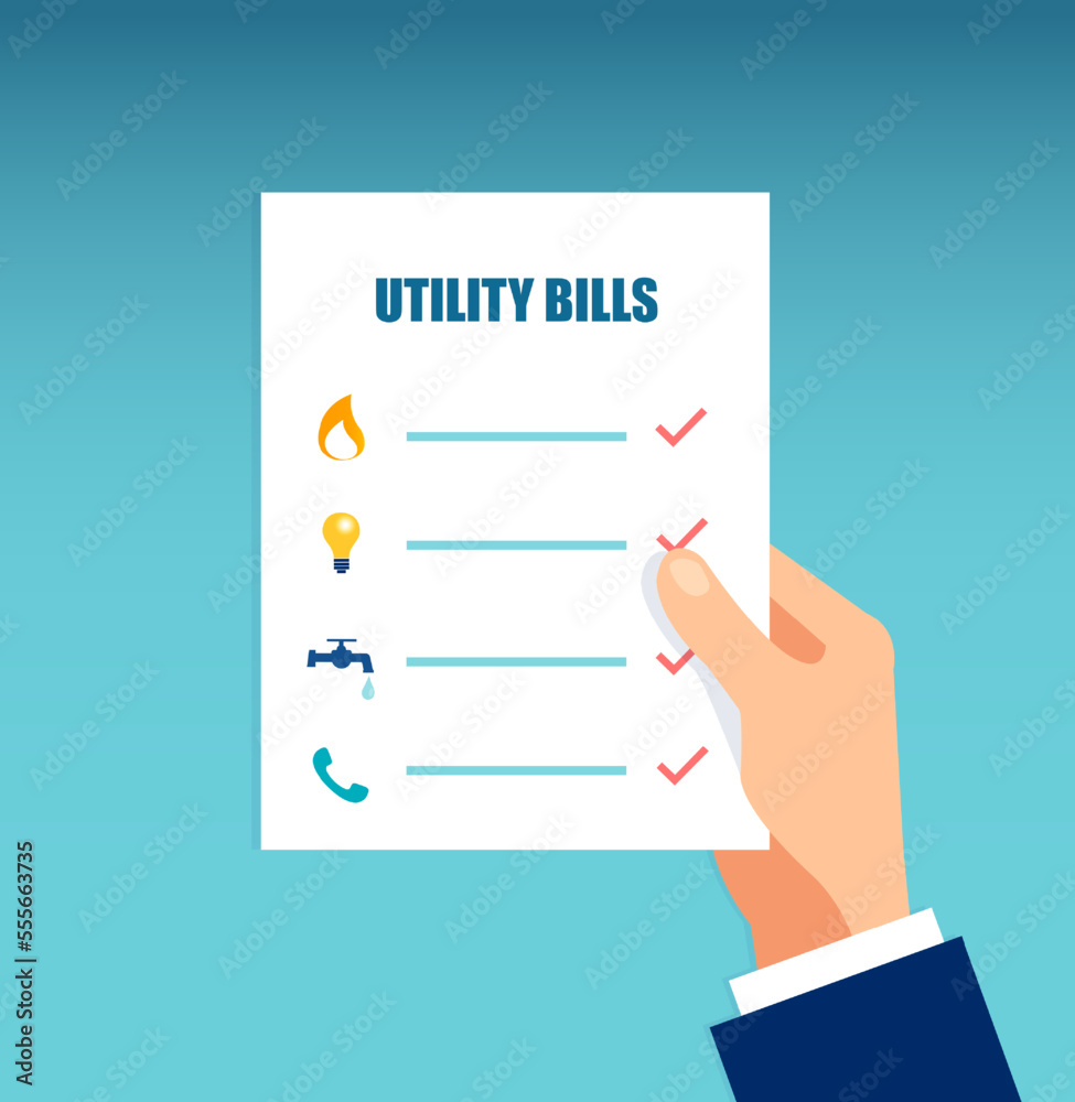 Vector of a hand holding sheet with utility bills Stock Vector | Adobe ...