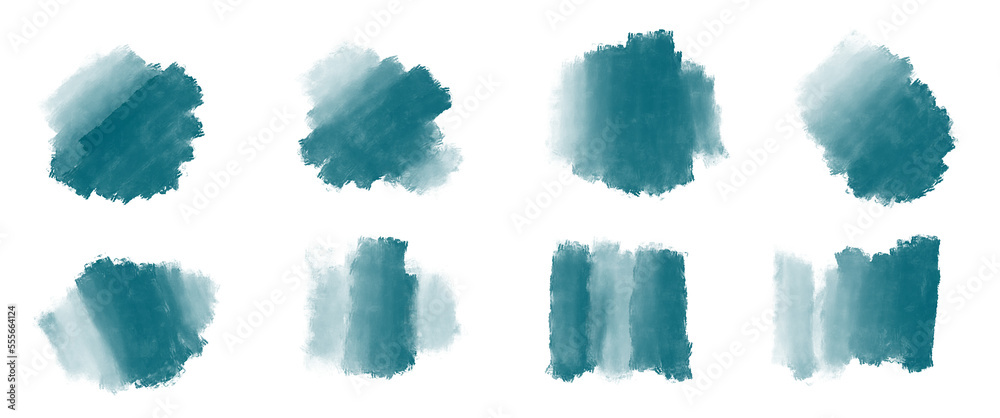 Set of abstract paint brush smudges, turqoise, gradient texture ...