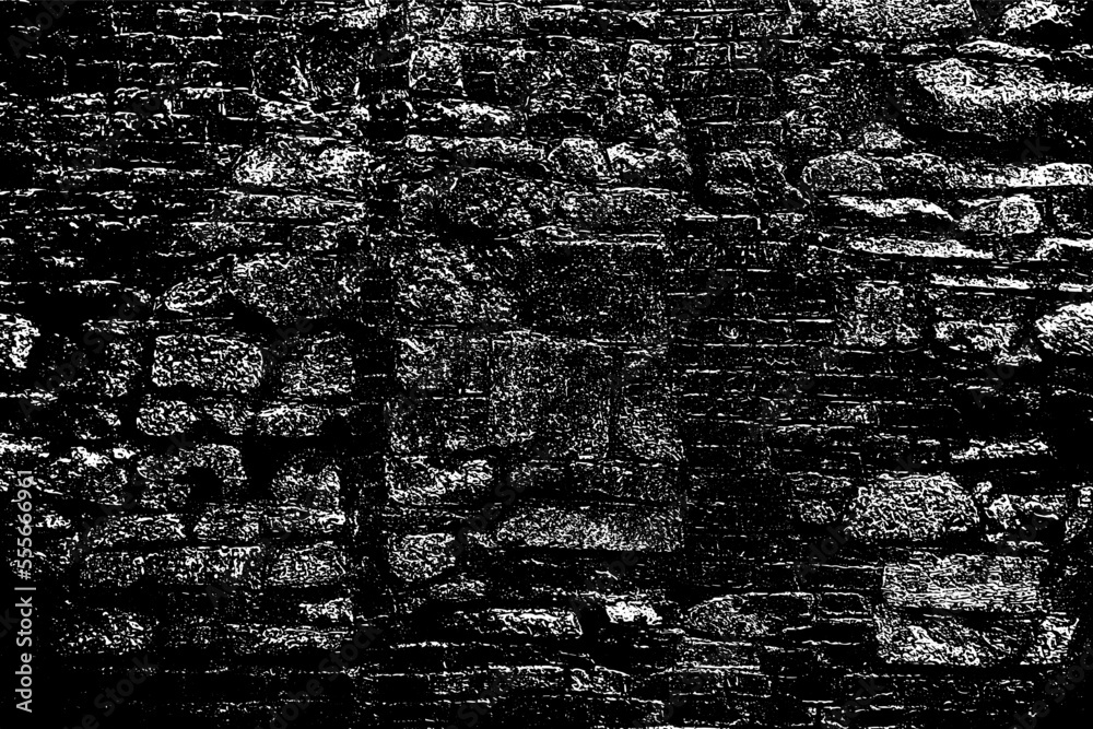 Old grungy retro grimy brick wall of ancient city. Uneven dirty pitted ...
