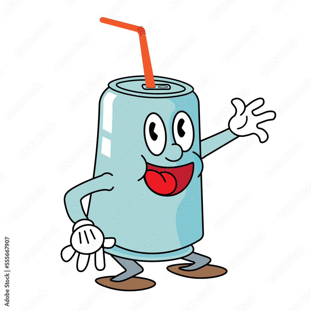Vintage cartoon style tin can character, soda drink mascot Stock ...