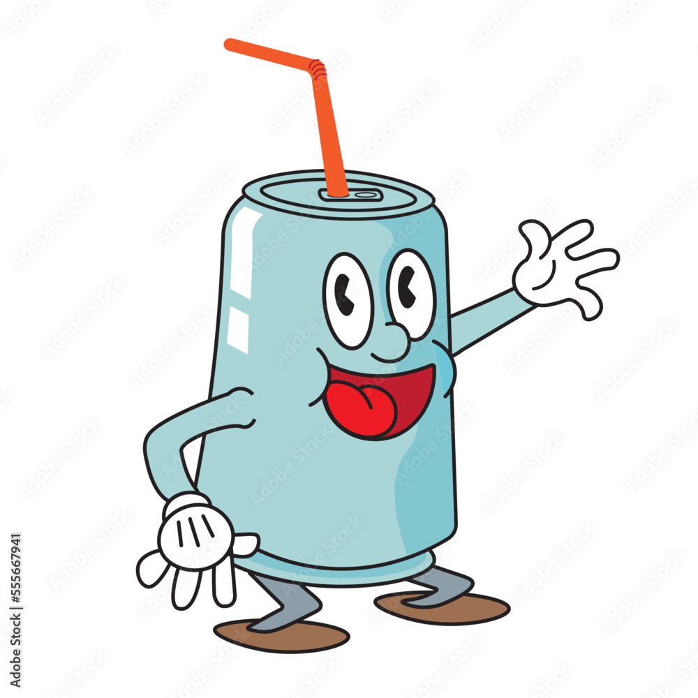 Vintage cartoon style tin can character, soda drink mascot, vector ...