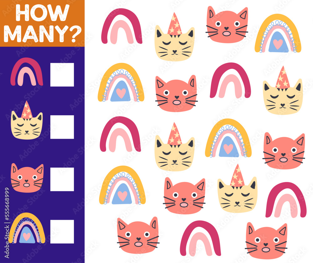 How many Cat, game for children. printable worksheet Stock Vector ...