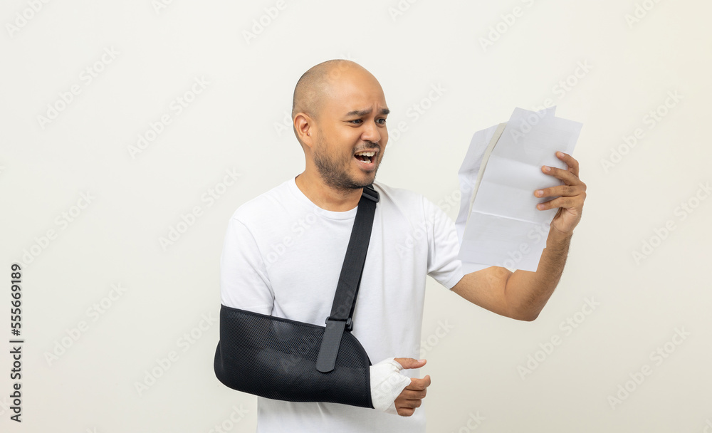 Depressed upset man suffering from pain with bill payment No money to ...