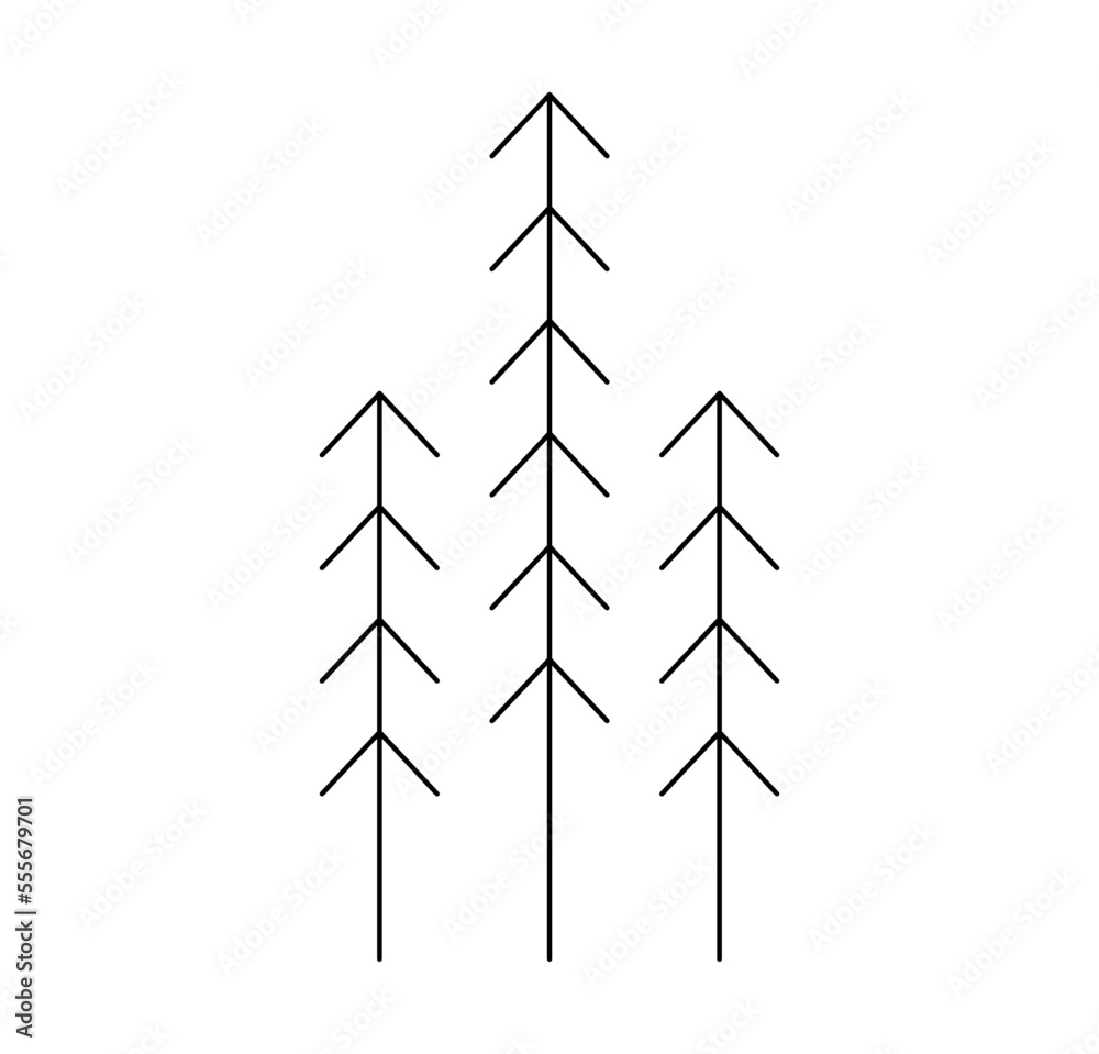 Vector isolated small simple minimal stick drawing three fir trees ...
