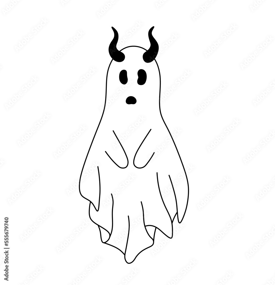 Vector isolated devil ghost under white sheet with horns colorless ...