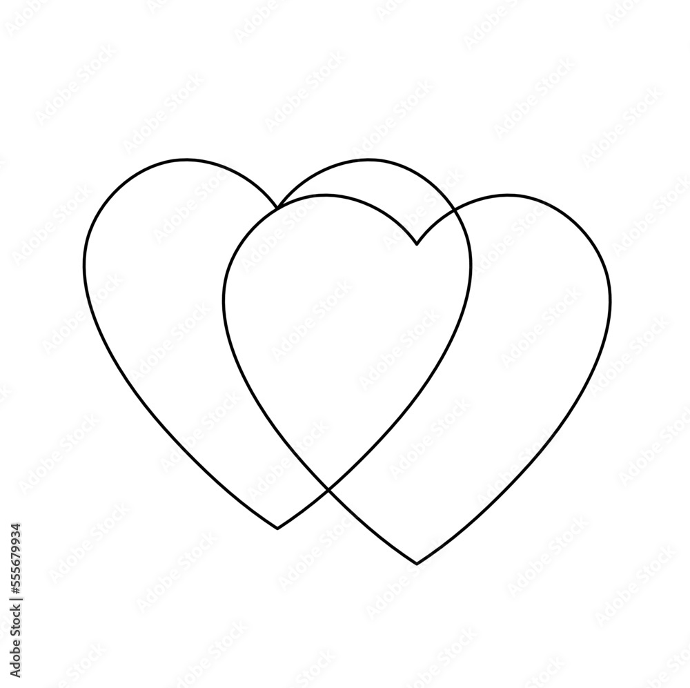 Vector isolated simple minimal two intersecting hearts colorless black ...