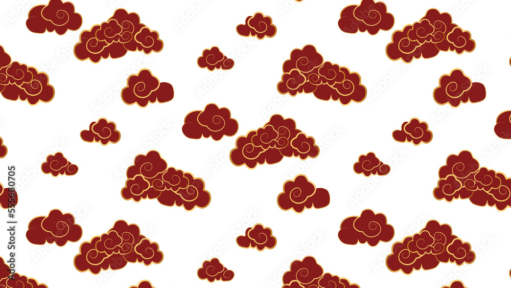 Collection of red and gold clouds in Chinese style, isolated on red ...