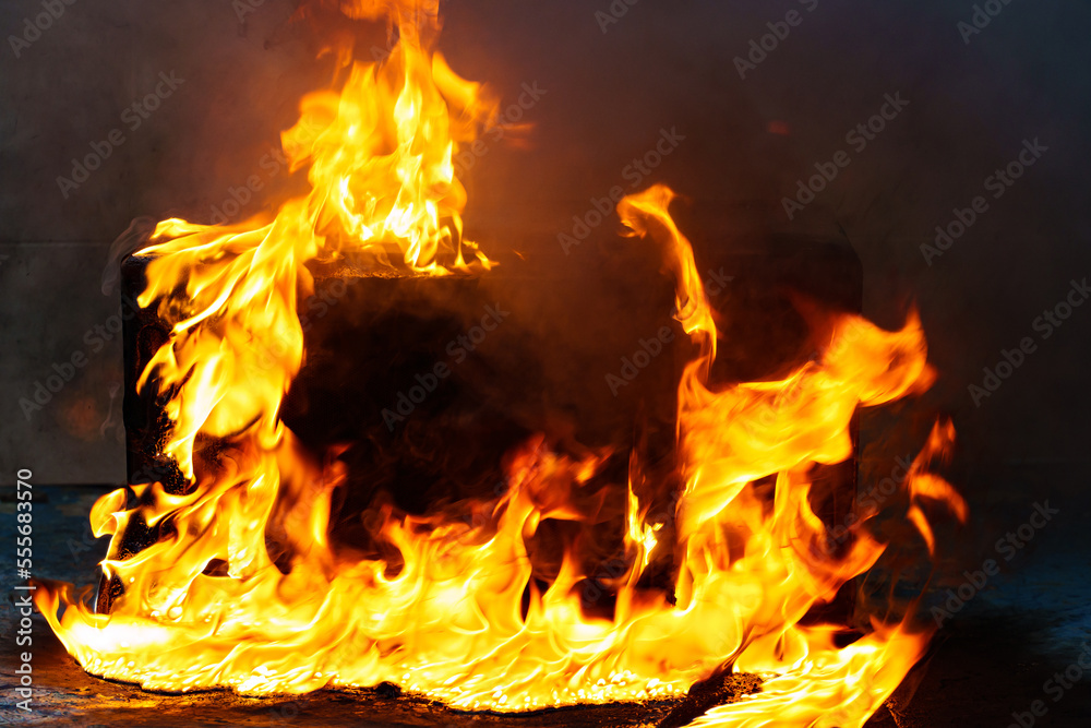 microwave oven on fire. the concept of fire in the kitchen and ...