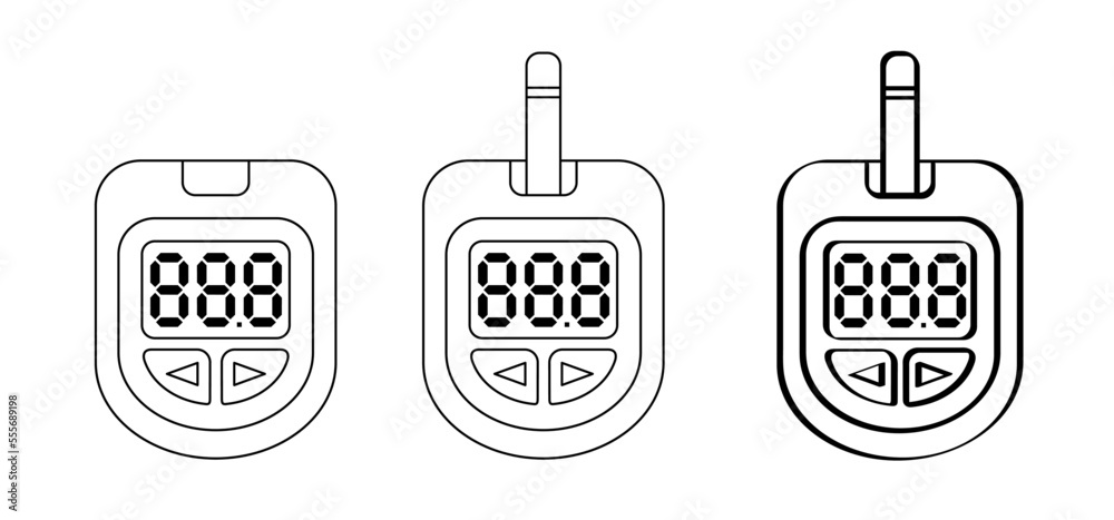 Blood, glucose meter or glucometer. Blood sugar test, level on display ...