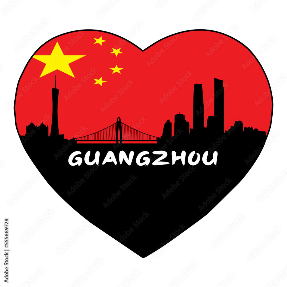 Guangzhou China Flag Skyline Silhouette Retro Vintage Sunset Guangzhou ...