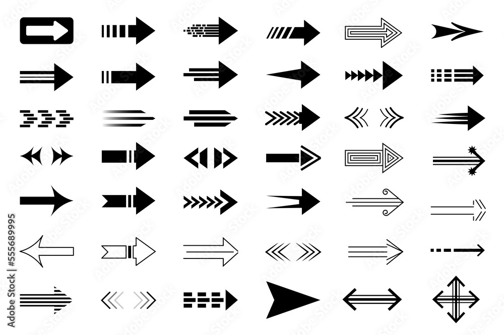 Arrows isolated graphic elements set in flat design. Bundle of ...