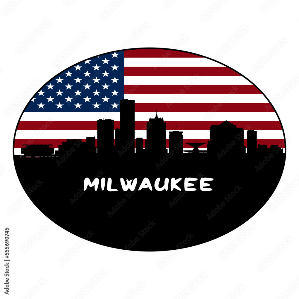 Milwaukee Wisconsin USA Flag Skyline Silhouette Retro Vintage Sunset ...