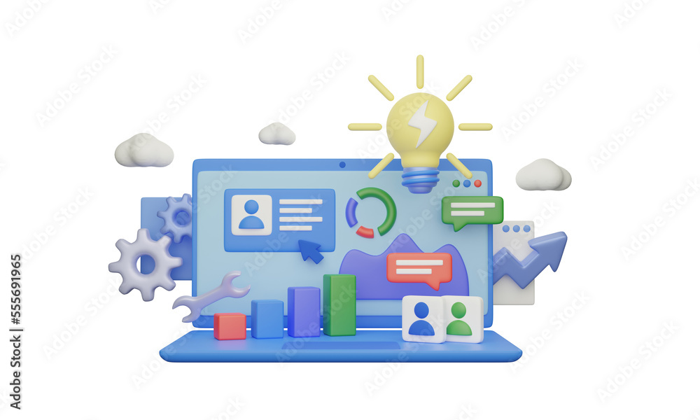 Work performance analysis management on transparent background, 3D ...