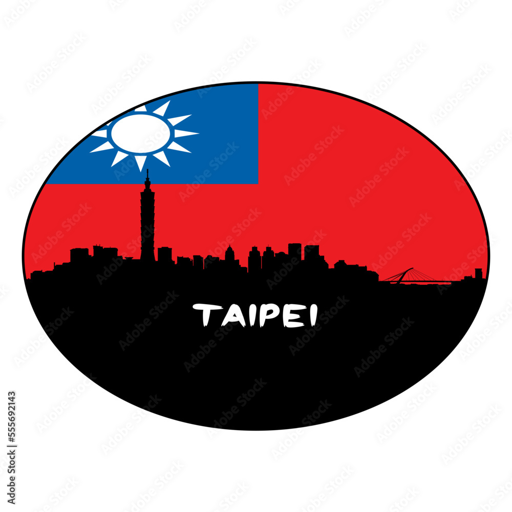 Taipei Taiwan Flag Skyline Silhouette Retro Vintage Sunset Taipei Lover ...
