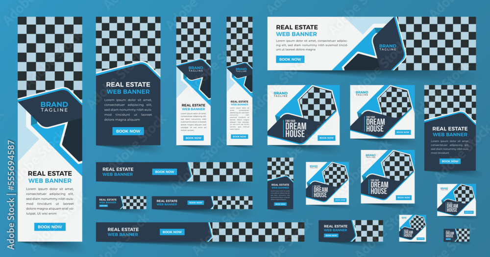 Morden and creative real estate web banner template design, Vector horizontal and vertical ...