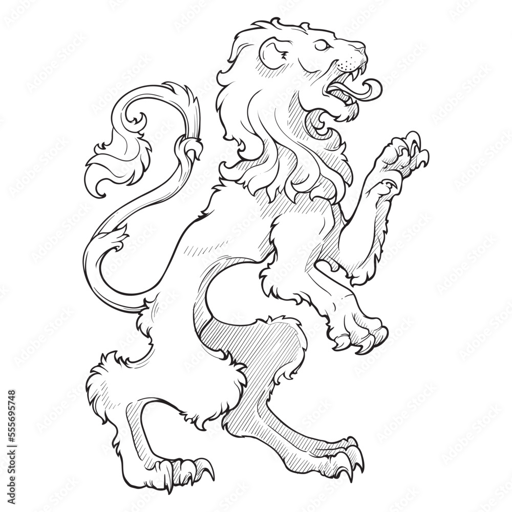 Heraldic lion walking on hind legs. Heraldic supporter a part of a Coat ...