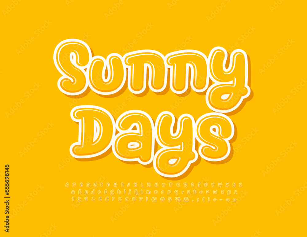 Vector cute Emblem Sunny Days. Yellow glossy Font. Playful Alphabet ...